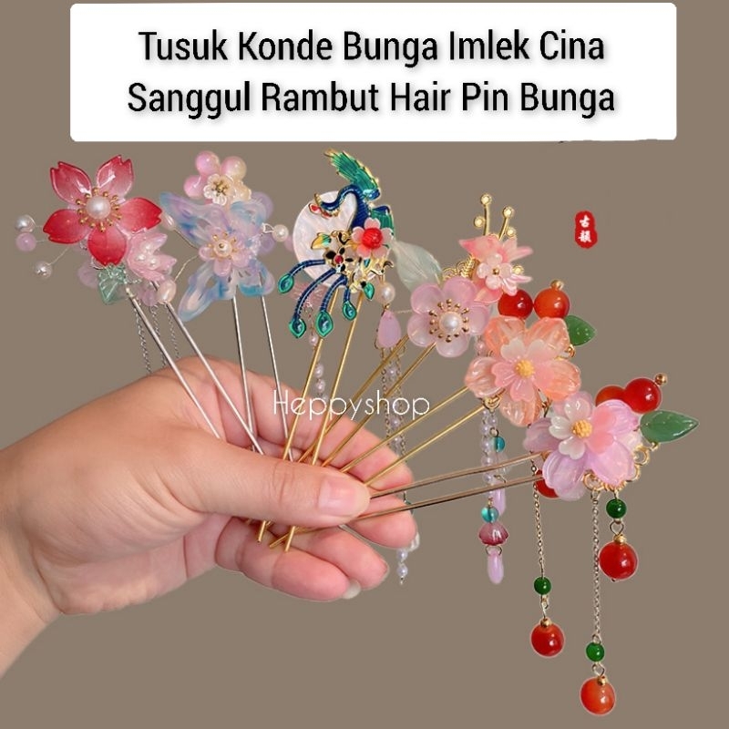 Jual Tusuk Konde Bunga Imlek Cina Sanggul Rambut Hair Pin Bunga ...