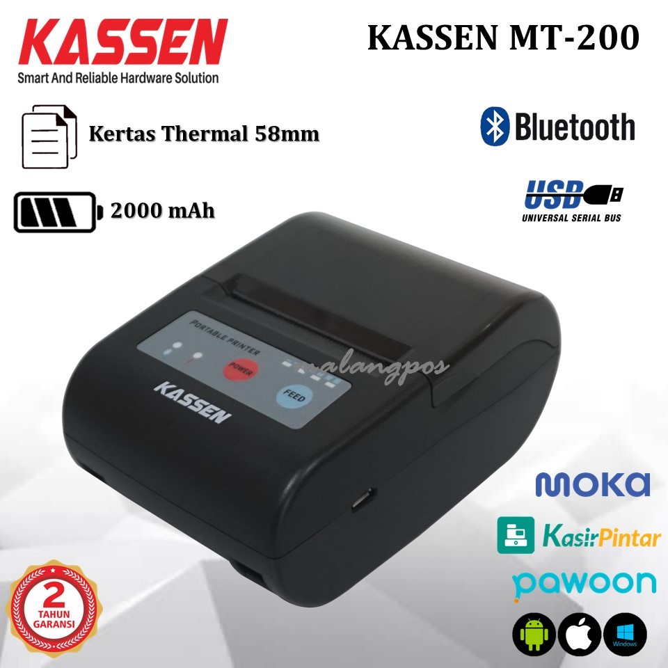 Jual Kassen MT 200 MT200/MT200VL Printer Mini Thermal Bluetooth Support Qasir Mokapos | Shopee ...