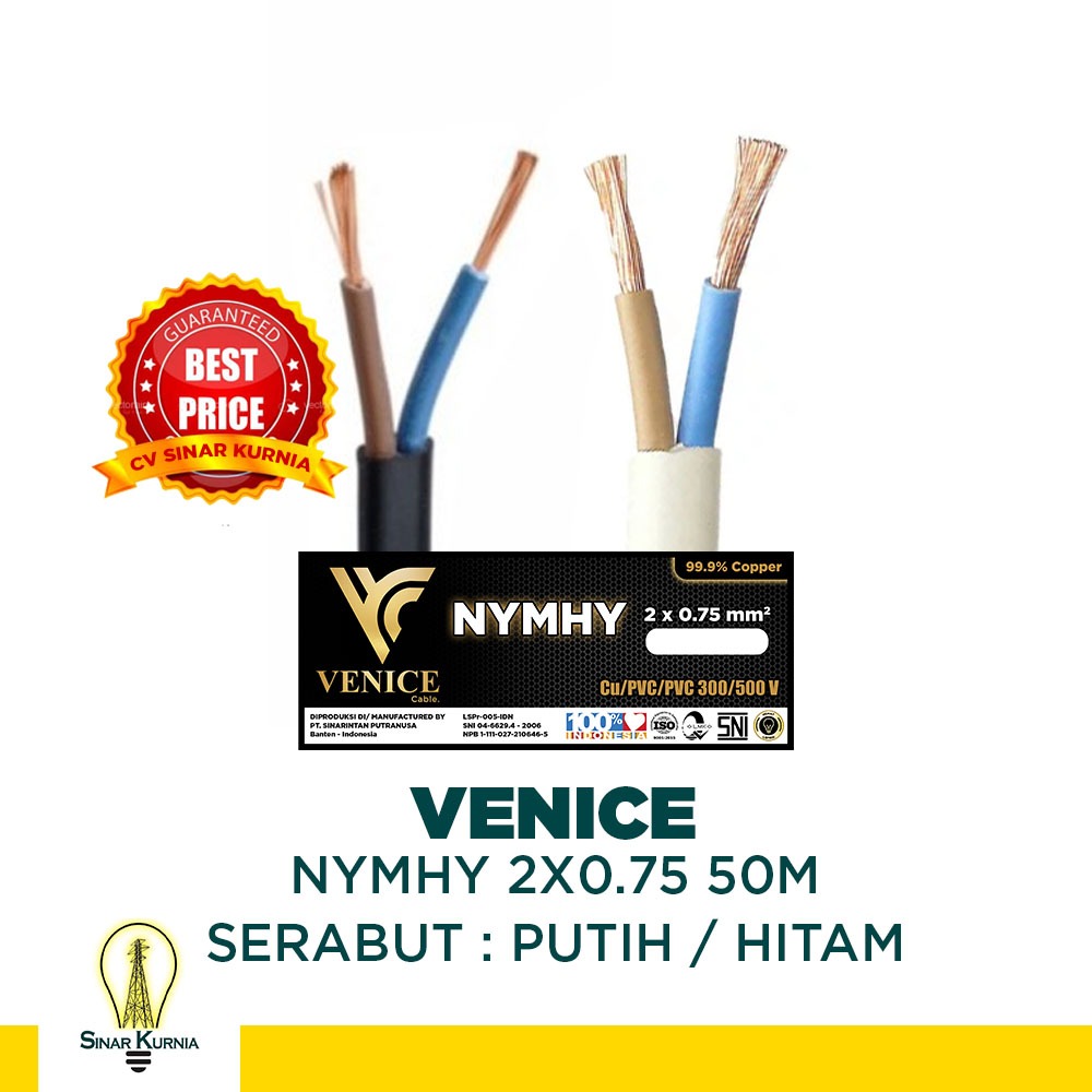 Jual Kabel Listrik NYMHY 2x0.75 2x0,75 50M| VENICE Kabel Serabut SNI PUTIH / HITAM | Shopee ...