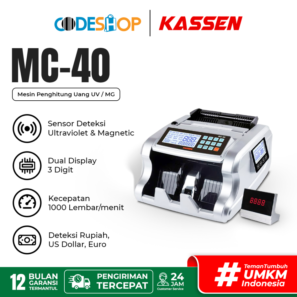 Jual Mesin Penghitung Uang Kassen MC-40 Bill Counter Auto Start Auto Stop | Shopee Indonesia