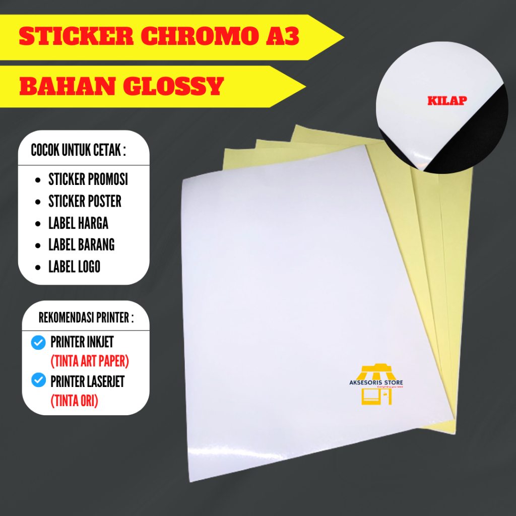Jual STICKER CHROMO A3 ISI 20 LEMBAR / KERTAS STIKER GLOSSY A3 | Shopee ...
