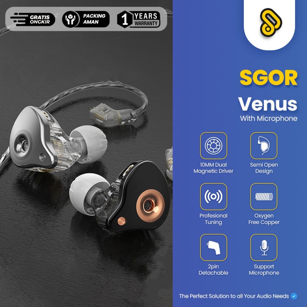 Jual SGOR Venus Hi-Fi Dynamic Driver In Ear Earphone With Mic | Shopee Indonesia