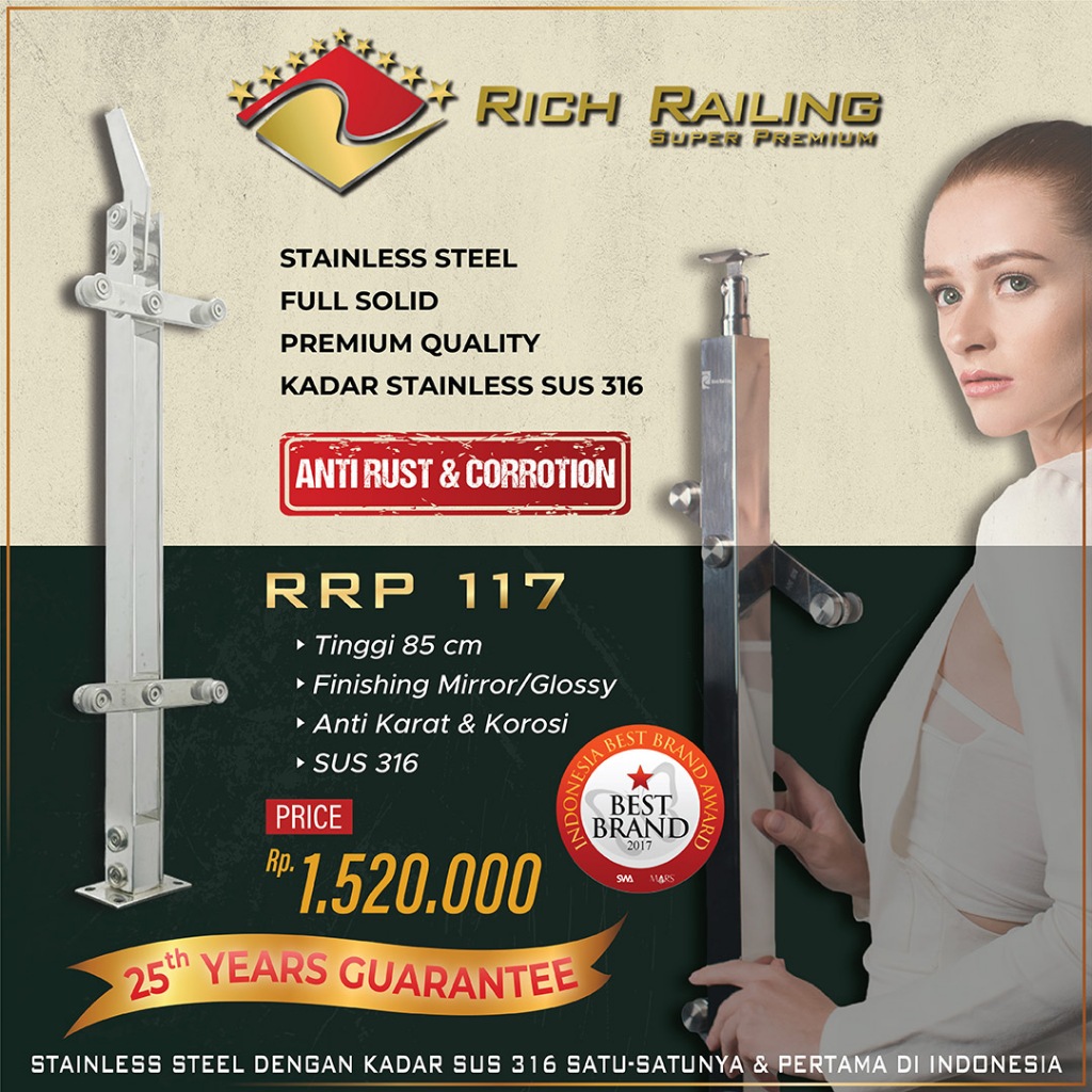 Jual [PREMIUM RAILING SUS 316] [Rich Railing] Railing tangga stainless 316 tiang kaca RRP 117 ...