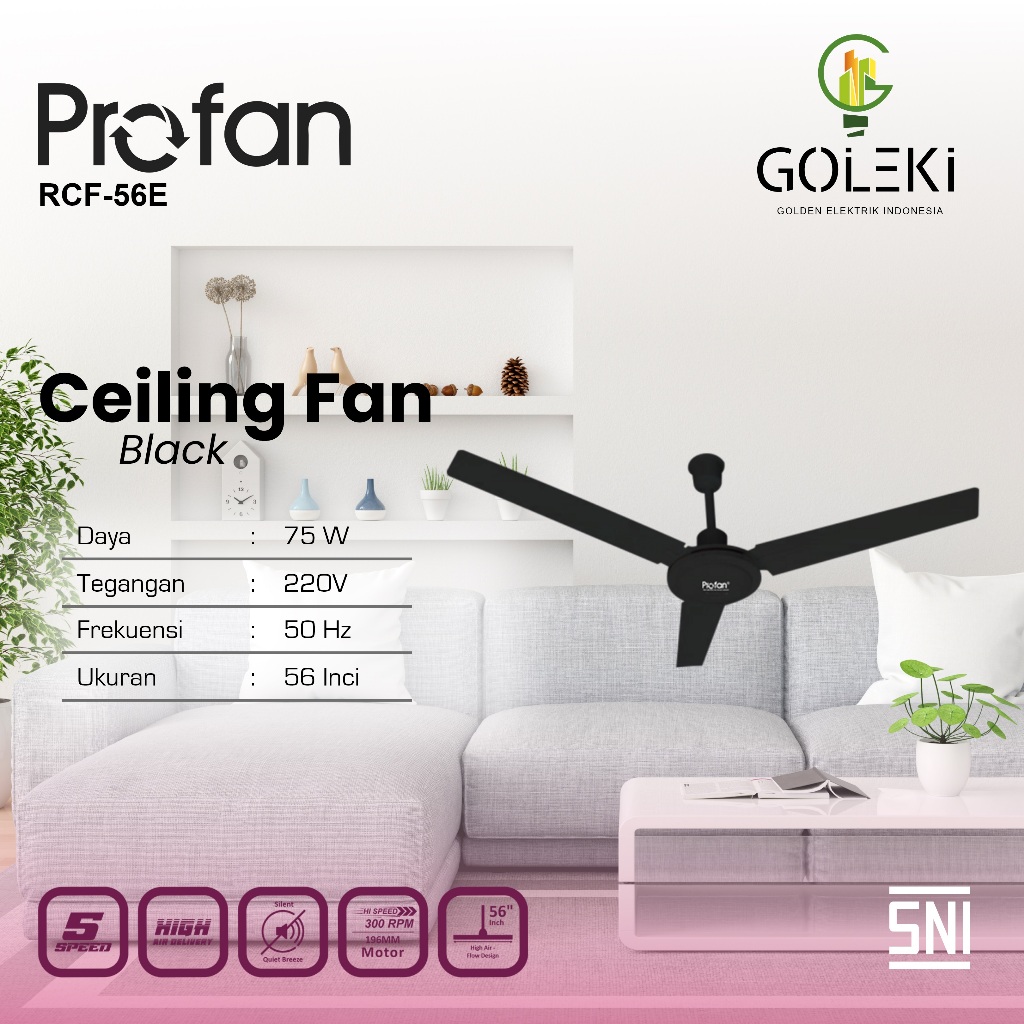Jual GOLEKI - Kipas Angin Plafon / Ceiling Fan 3 Daun 56 Inch SNI ...