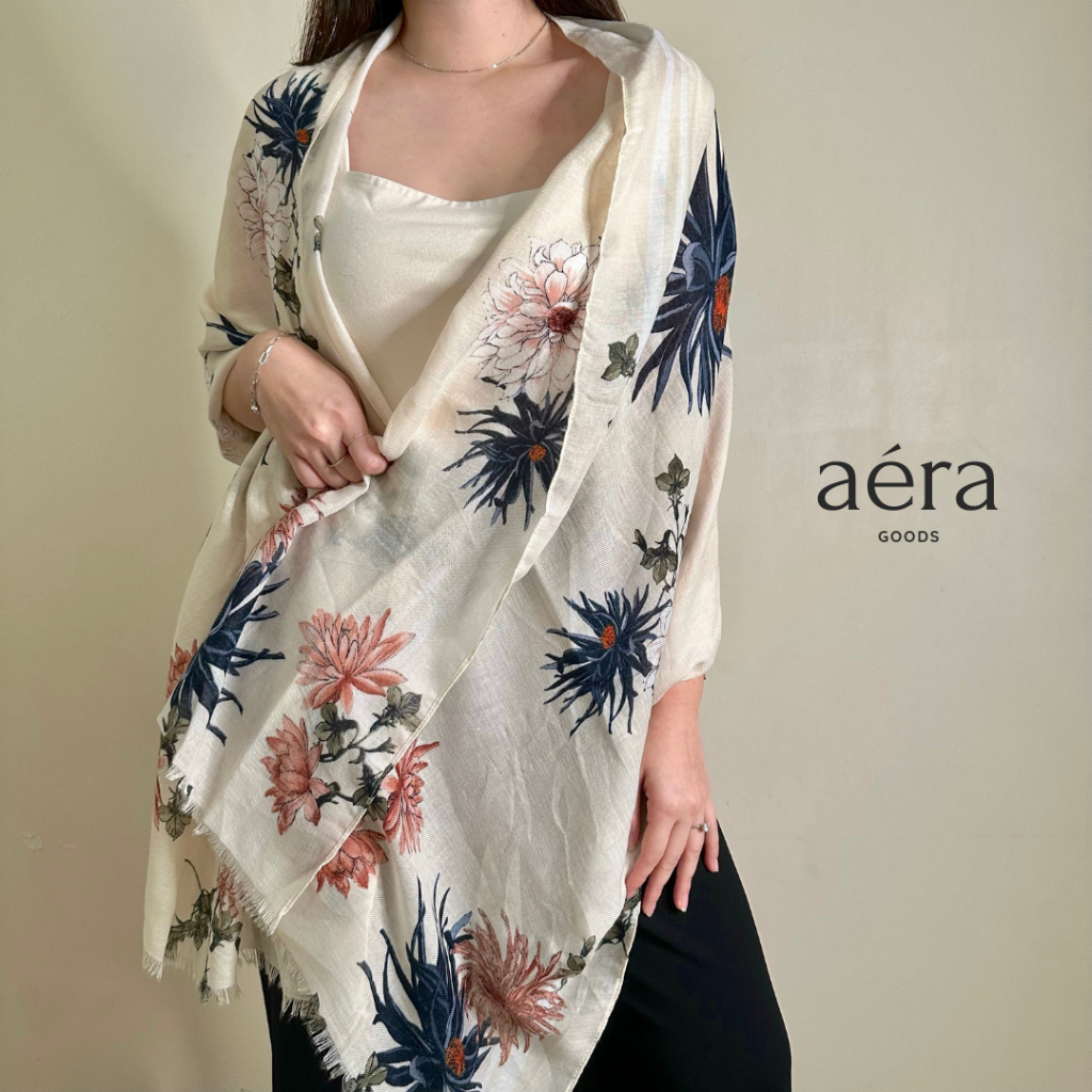 Jual AERA pasmina selendang bunga wanita syal leher motif bunga SYL74 ...