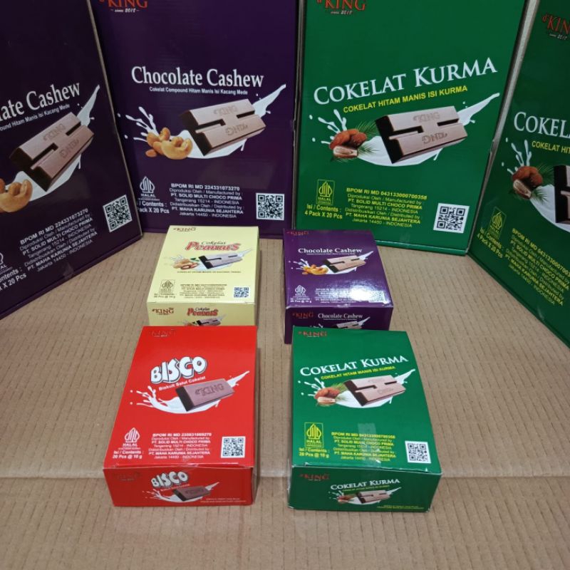 Jual Cokelat 1 dus isi 4 Pack Coklat Cashew Peanuts Kurma Bisco d'KING ...