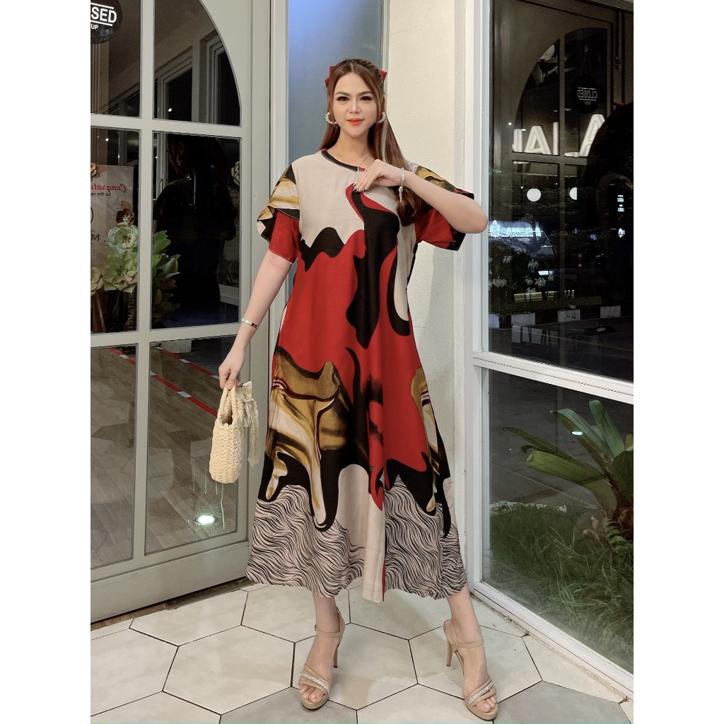 Jual Daster Midi Dress Kekinian Terbaru Motif Macan Ilusi Bahan Rayon ...