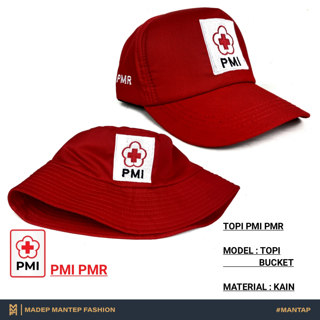 Jual Topi PMR PMI Terbaru Merah wira Madya Topi Bucket PMI PMR Topi ...