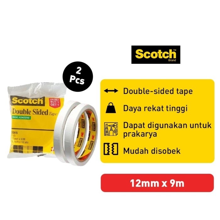 Jual Double Tape 3M Scotch Double Side Tape 200S size 12mm x 9M | Shopee Indonesia
