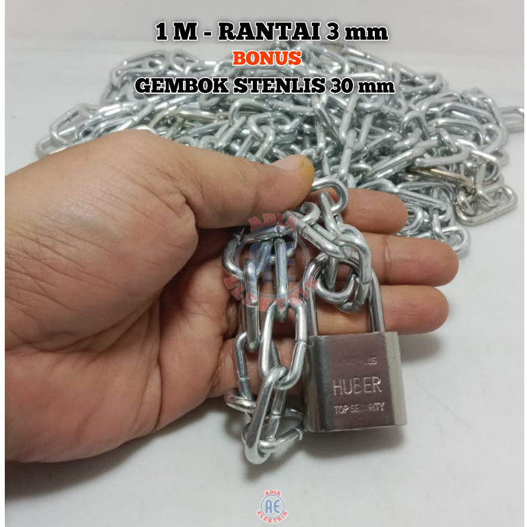 Jual Paket Gembok Rantai 1m +Gembok Rantai Besi 3mm Kunci Rumah Pagar ...