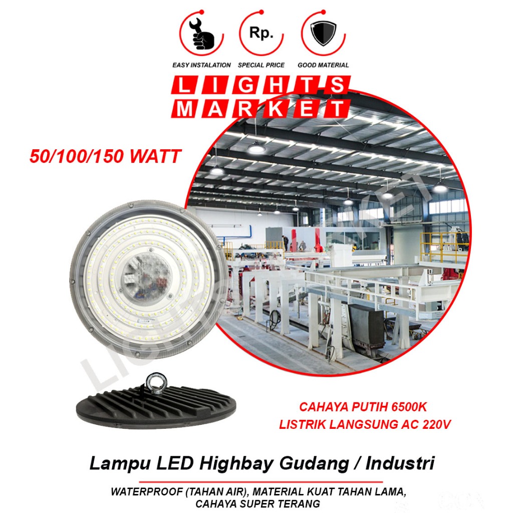 Jual Lampu High Bay LED 50W 100W 150W 200W Terang Untuk Lapangan Gudang ...