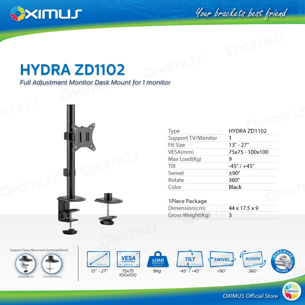 Jual BRACKET TV LCD MONITOR 13"-27" OXIMUS HYDRA ZD1102 TILT SWIVEL ...