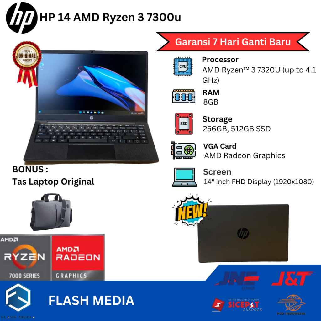 Jual laptop hp 14 amd ryzen 3 7300u Radeon 14 inci untuk desain autocad ...