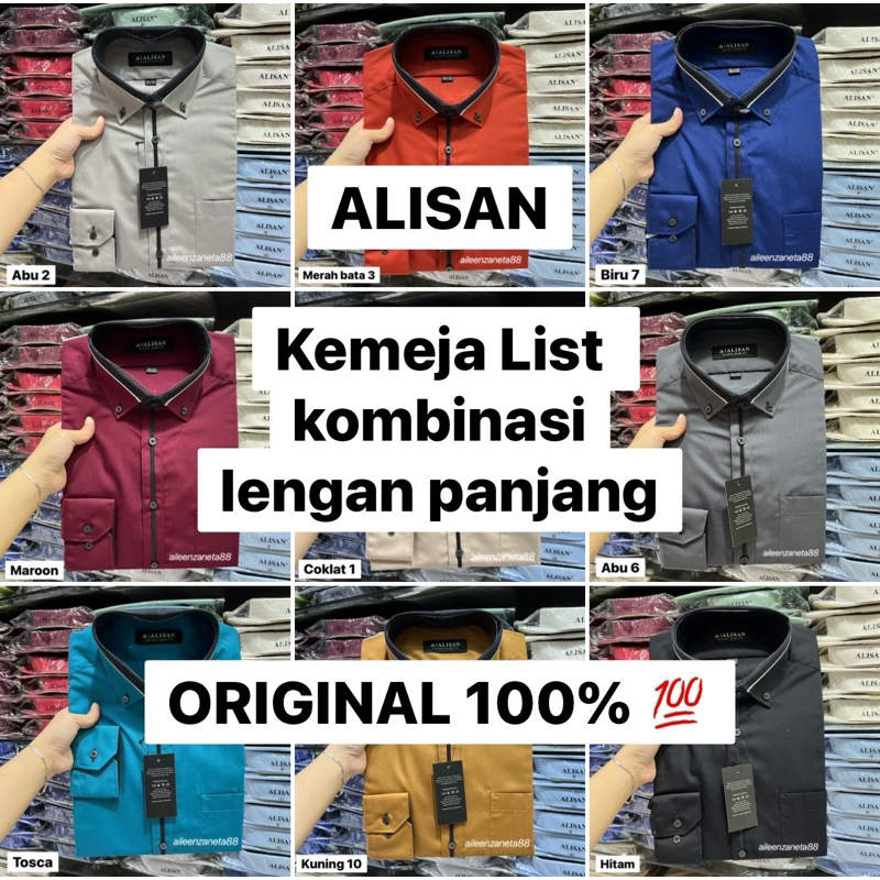 Jual Kemeja List Kombinasi Alisan Slim fit Lengan Panjang ukuran 14,5 ...