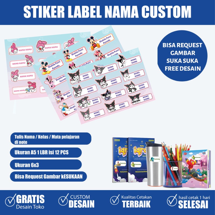 Jual STIKER NAMA UNTUK BUKU SEKOLAH DESAIN CUSTOM FREE DESAIN HARGA ...