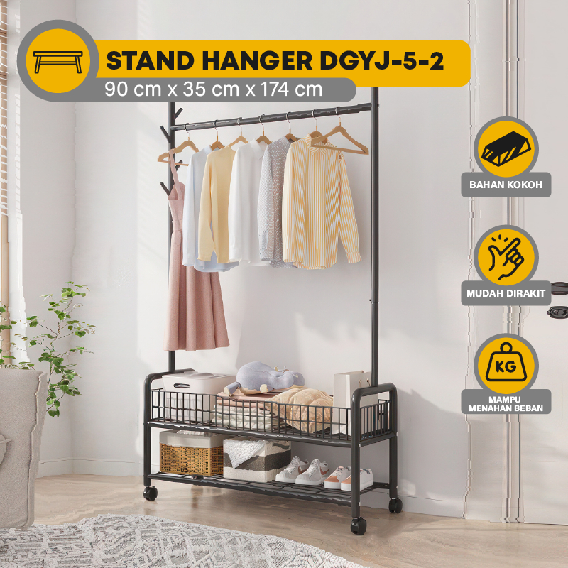 Jual DEKORUMAH8 Stand Hanger Single DGYJ-5 Rak Serbaguna Dengan 4 Roda ...