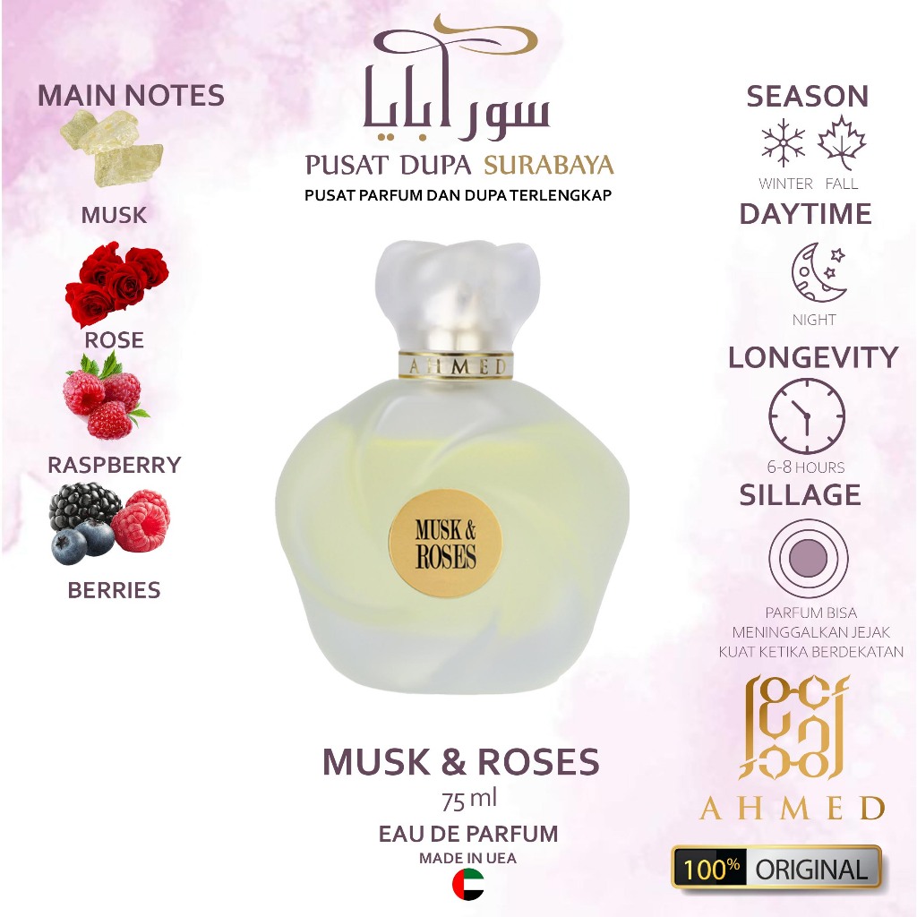 Jual Parfum Asli Arab Original Premium Ahmed al maghribi musk & roses | Shopee Indonesia