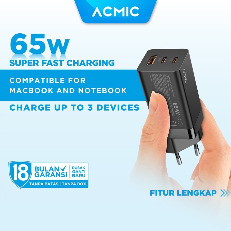 Jual ACMIC CPD65 GaN 65W Super Fast Charging 65 W Charger PD Power ...