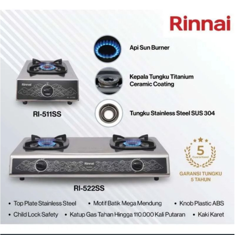 Jual kompor gas rinnai RI 522 SS | Shopee Indonesia
