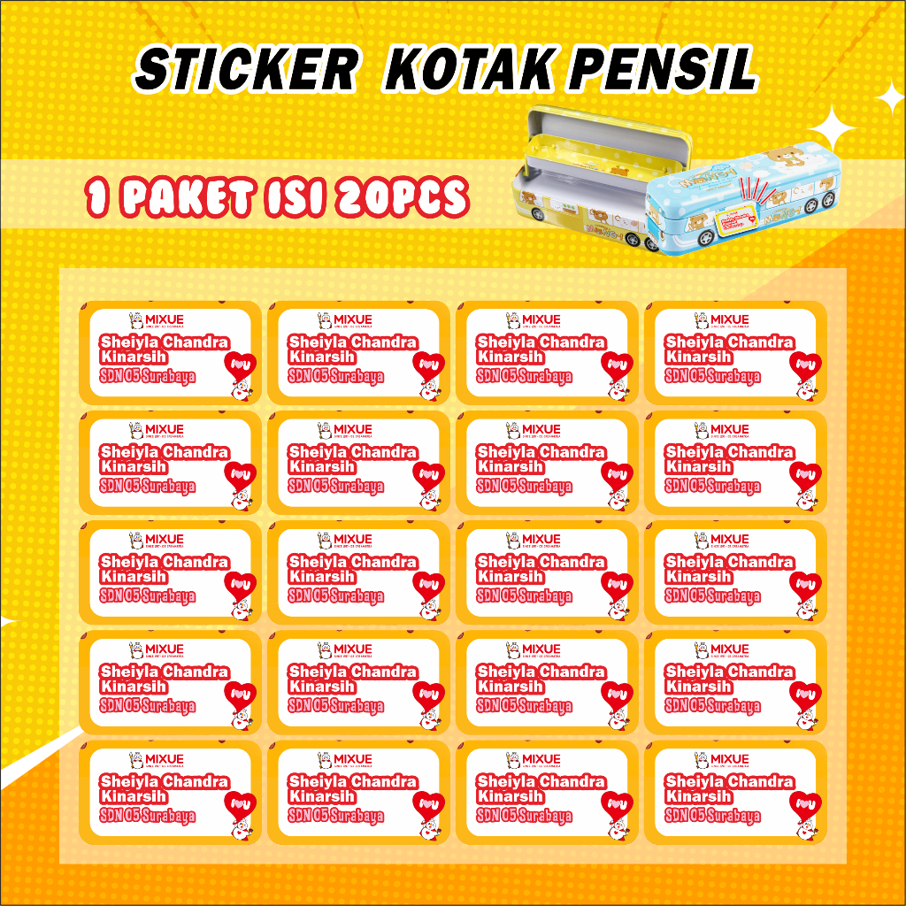 Jual Stiker Label Box Pensil Kotak Pensil Custom Nama isi 20 | Shopee ...