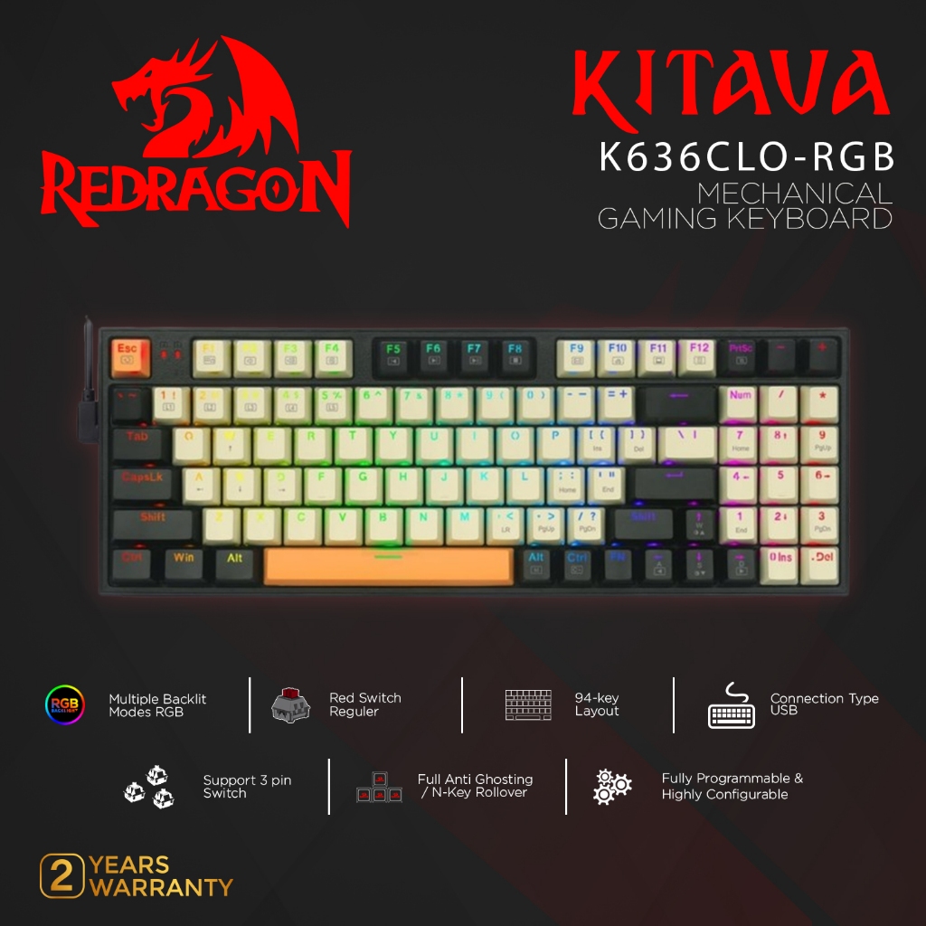 Jual REDRAGON Mechanical Gaming Keyboard KITAVA - K636CLO-RGB | Shopee ...