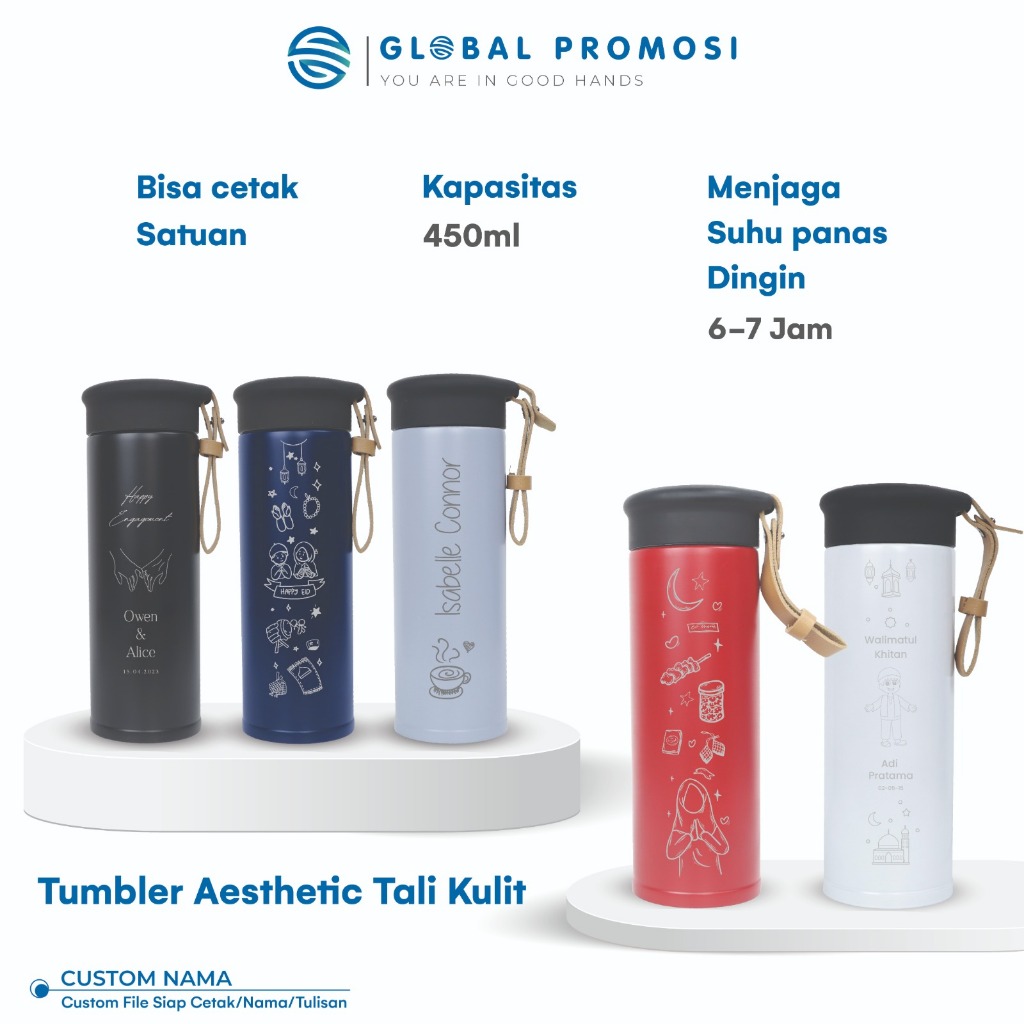 Jual Tumbler Termos Tali Kulit Aesthetic 450ml Botol Minum Custom Laser ...