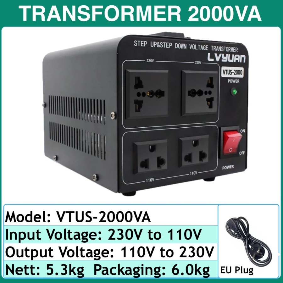 Jual LVYUAN VTEU 2000VA Step Down & Step Up Transformer Trafo 110V-220V | Shopee Indonesia