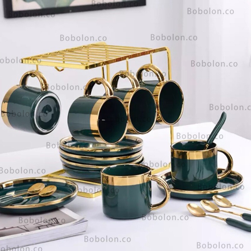 Jual Tempat cangkir dan piring kopi Rak peniris besi gaya bunga emas ...