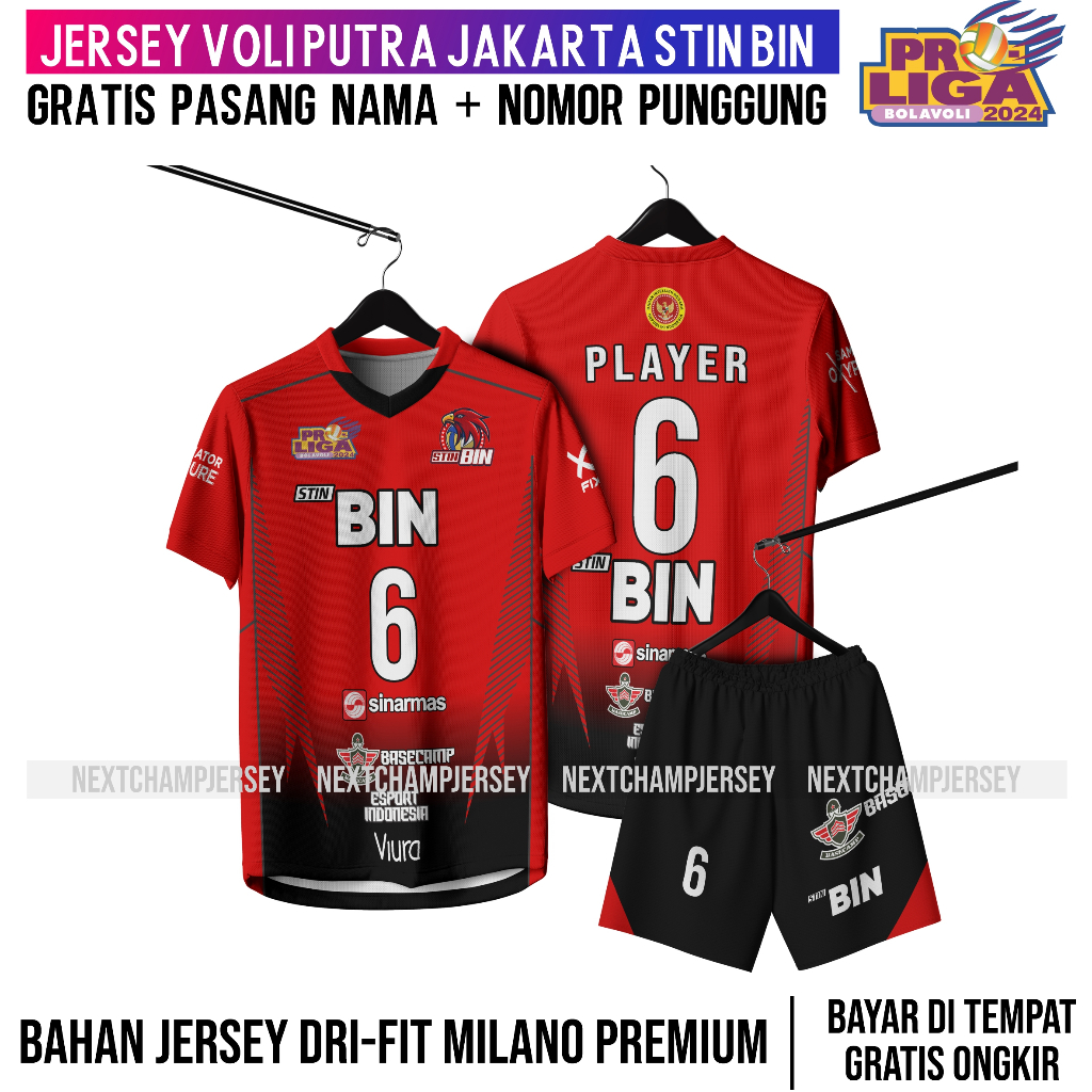 Jual Jersey Voli Putra Jakarta STIN BIN 2025 Premium Terbaru Gratis Nama dan Nomor Punggung ...