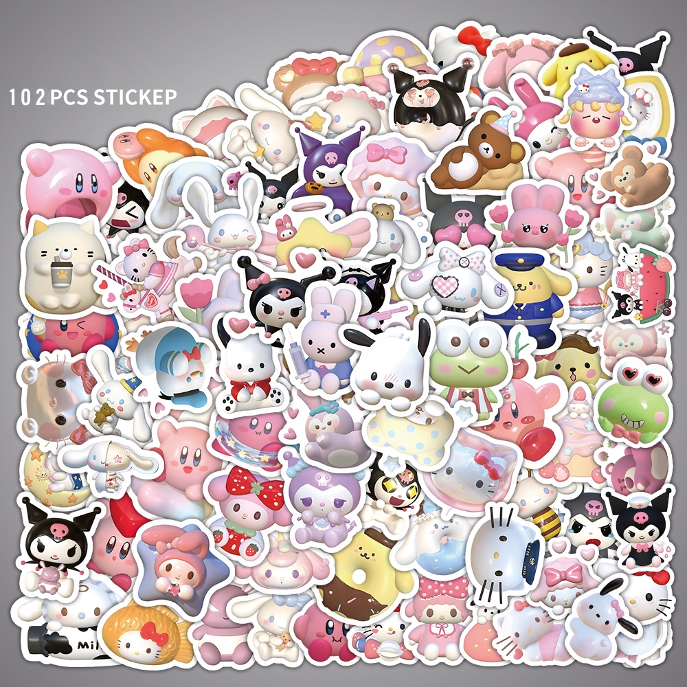 Jual [102PCS]Stiker 3D Aesthetic Sanrio Stiker Lucu Pack Decal Vinyl ...