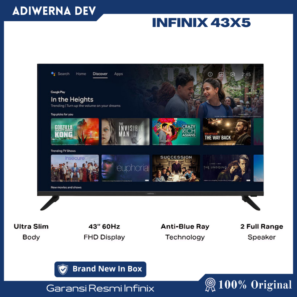 Jual Infinix Smart TV 43X5 - 43" FHD Display - Android TV - Digital Dolby Audio - Ultra Slim ...