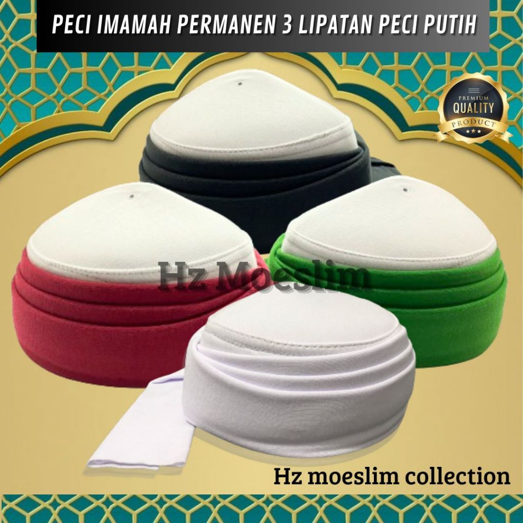 Jual Peci Imamah Permanen 3 Lipatan Peci Dasar Putih Instan Langsung ...