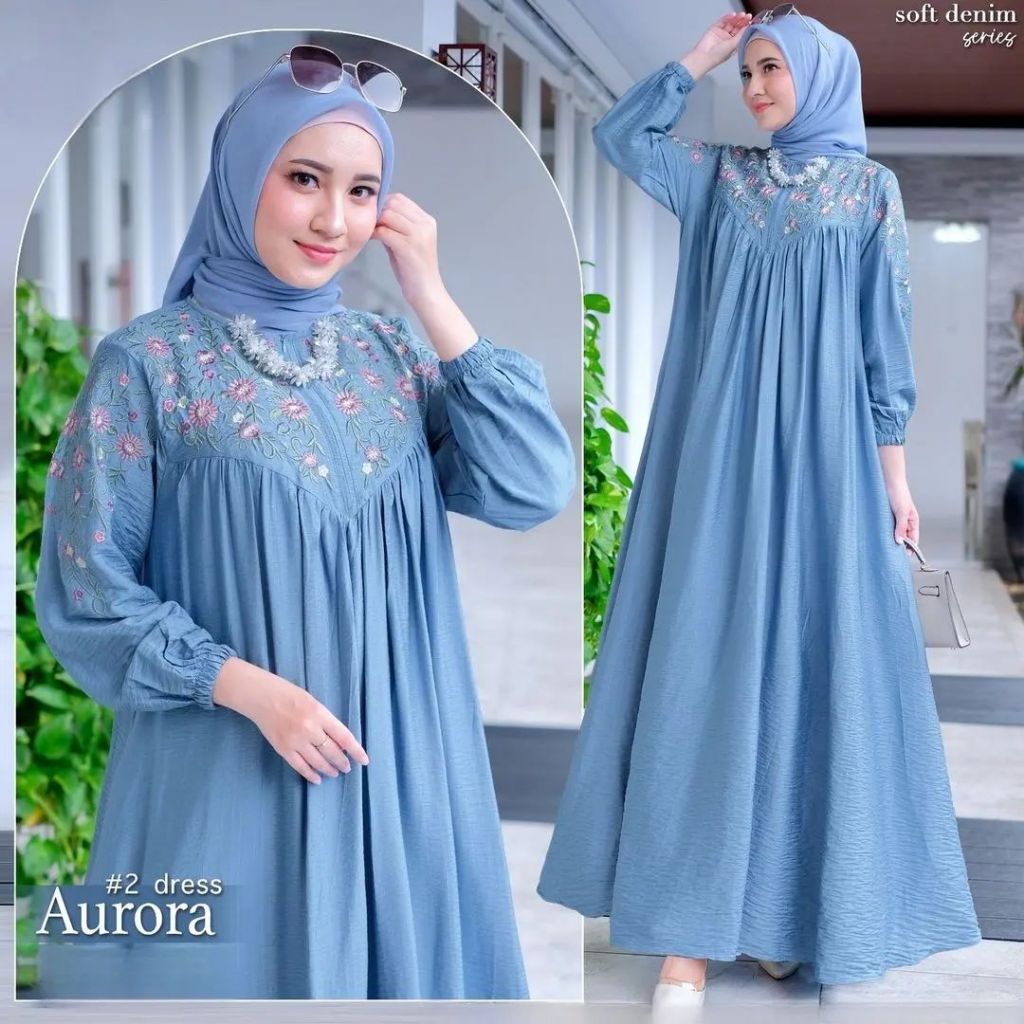 Jual Gamis Terbaru Aurora Dress BC Bahan Crinkcle Apk Renda Baju Pesta ...