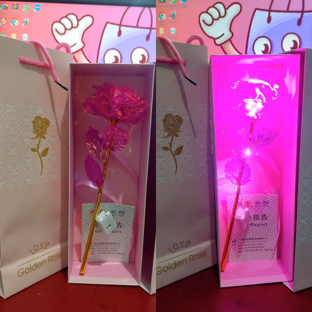 Jual MAWAR LED DENGAN BOX DAN PAPERBAG EXCLUSIVE BUNGA MAWAR LED PINK ...