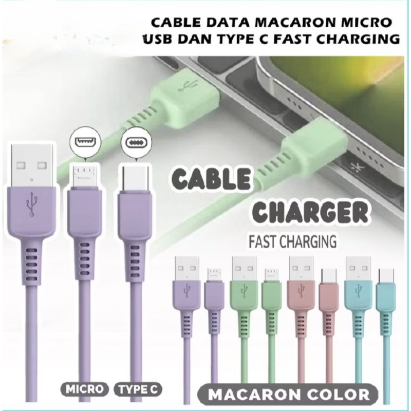Jual KABEL DATA MACARON CABLE CHARGER USB TYPE C MICRO | Shopee Indonesia