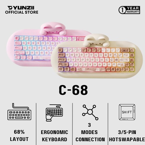 Jual Yunzii C68 / C-68 Hi-Fi Mechanical Keyboard 65% Wireless 3in1 Connection | Shopee Indonesia