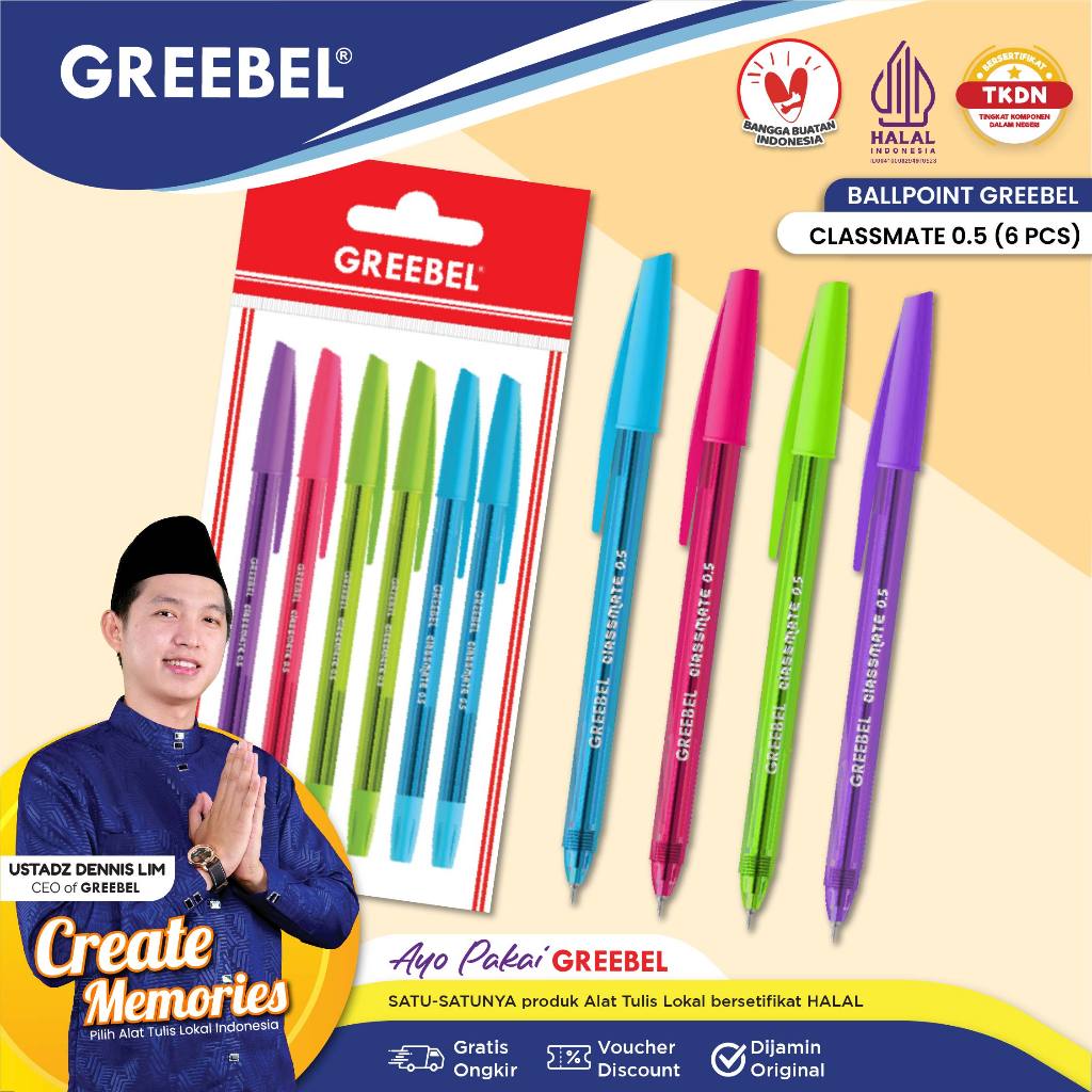 Jual GREEBEL Pulpen Ballpoint / Classmate 0.5 Hitam (6 PCS/SET ...