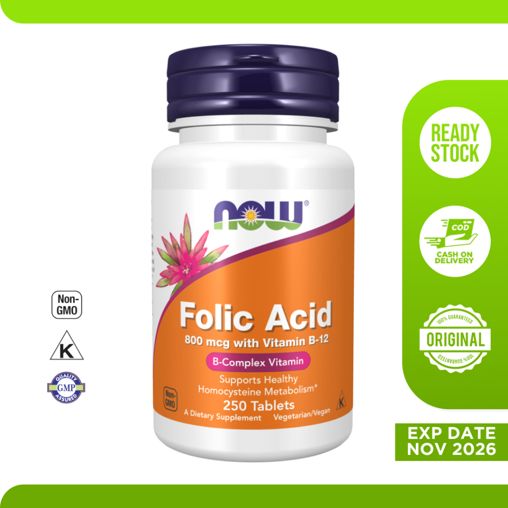 Jual Vitamin Suplemen Folic Acid 800 mcg dengan B12 B Complex Now 250 ...