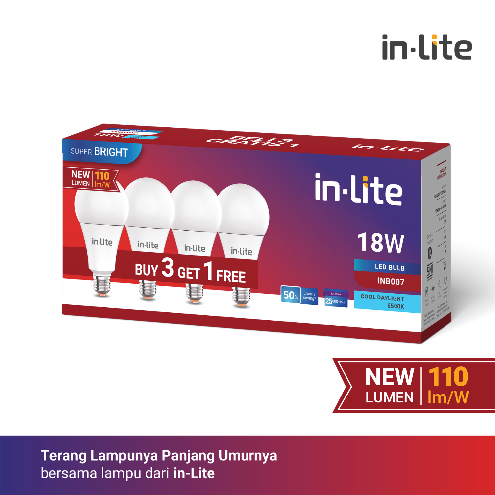 Jual InLite LED Paket Lampu Bohlam INB007 18 Watt - 4 Pcs | Shopee ...