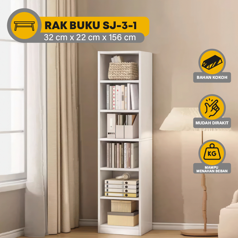 Jual Rak Buku 6 Susun Lemari Susun Rak Buku kayu Lemari Putih Rak Buku ...