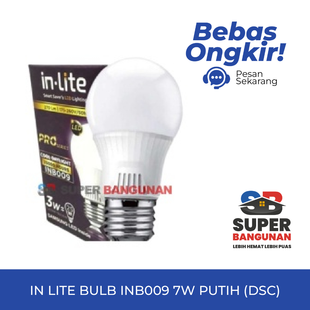 Jual LAMPU INLITE LED BULB Pro Series INB009 3Watt PUTIH HEMAT ENERGI ...