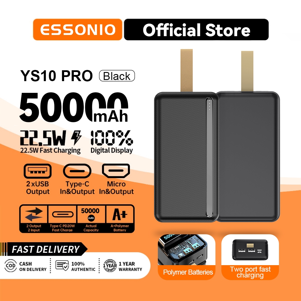 Jual ESSONIO PowerBank 50000mah YS10 PRO Dual Input and Output Port Type C & Micro USB Original ...