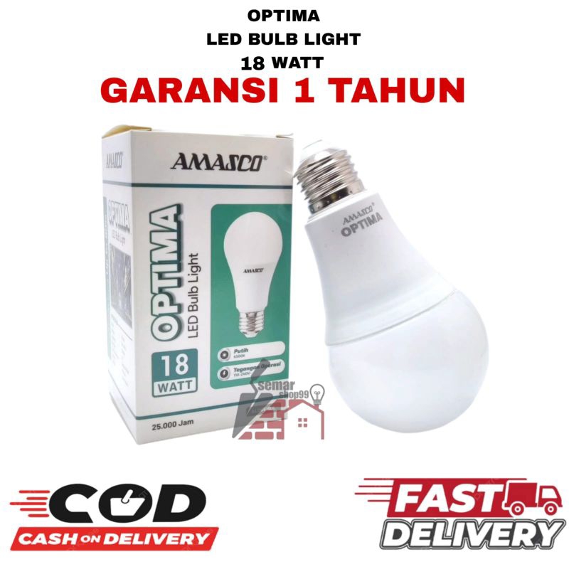 Jual BOLAM LAMPU GARANSI 1 TAHUN LED 18watt AMASCO OPTIMA / bola Lampu garansi hemat energi ...