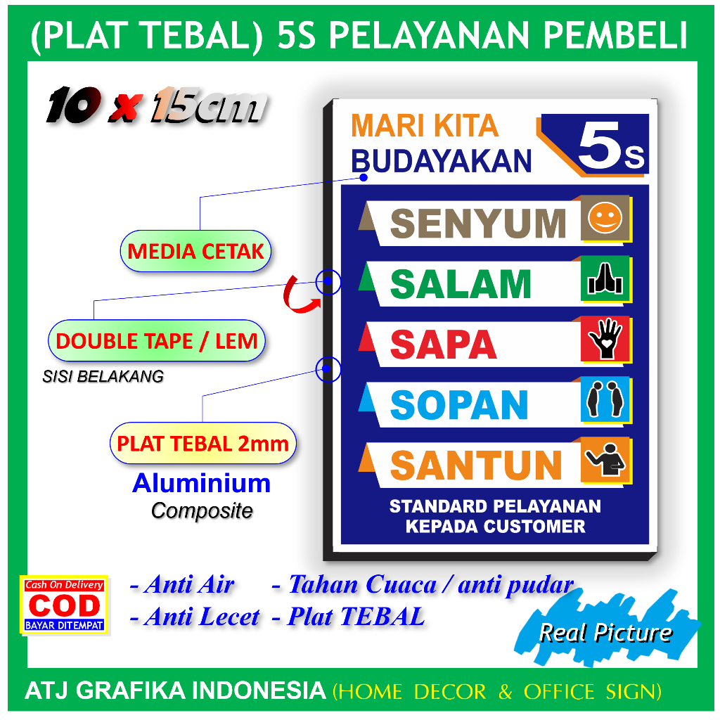 Jual Plat tebal 5S standard pelayanan customer papan poster toko warung ...