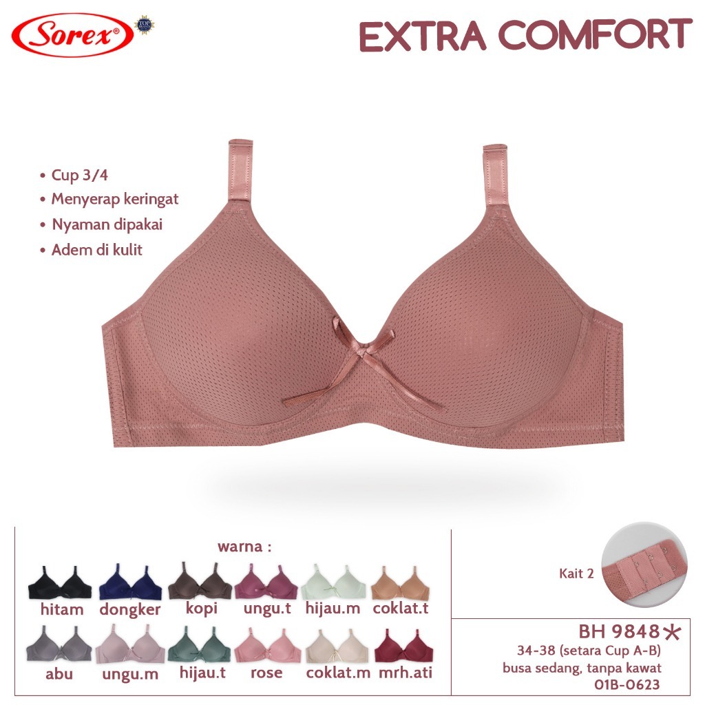 Jual BH Sorex 9848 Extra Comfort Bra Busa Tanpa Kawat Kait 2 Cup Kecil ...