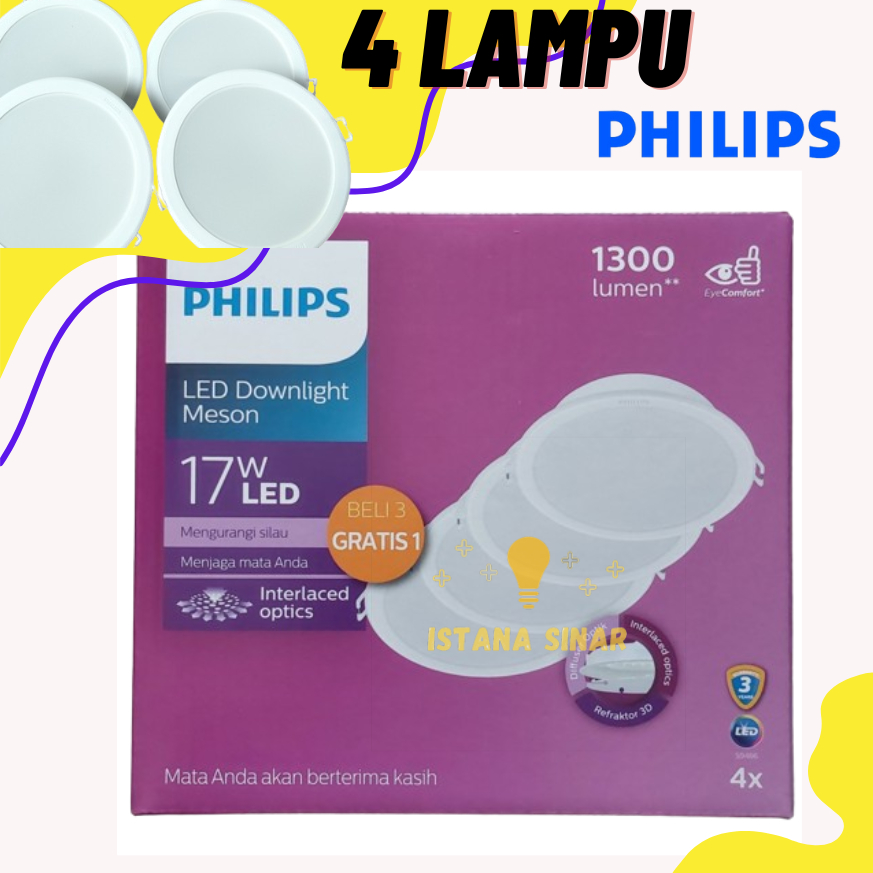 Jual Philips Downlight Meson 17 Watt ( isi 4 ) LED Meson PAKET multi pack | Shopee Indonesia