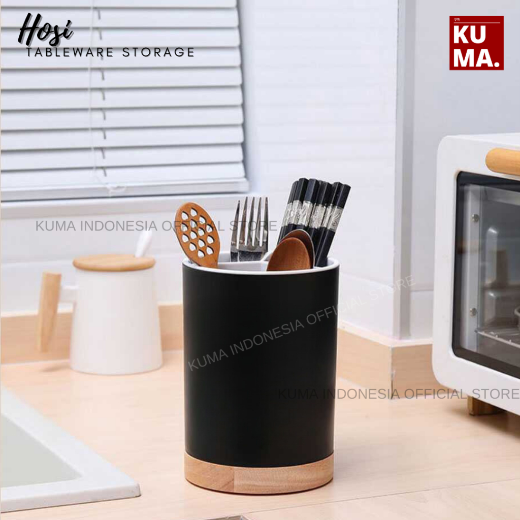 Jual KUMA Hosi Tempat Sendok Garpu Estetik 3 Sekat Alas Kayu Tableware ...