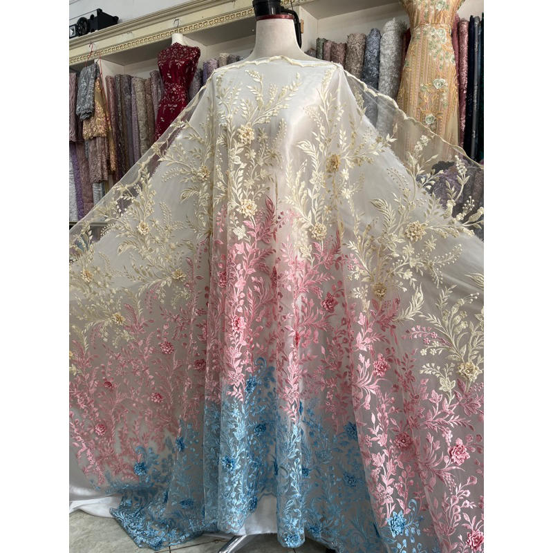 Jual tille gradasi bunga 3D / bahan tille brukat dengan warna gradasi ...
