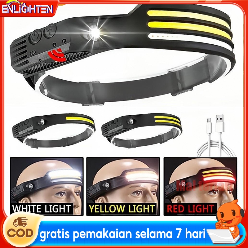 Jual Senter Kepala Headlamp Flashlight Motion Sensor LED COB+XPE lampu depan kepala strip lampu ...