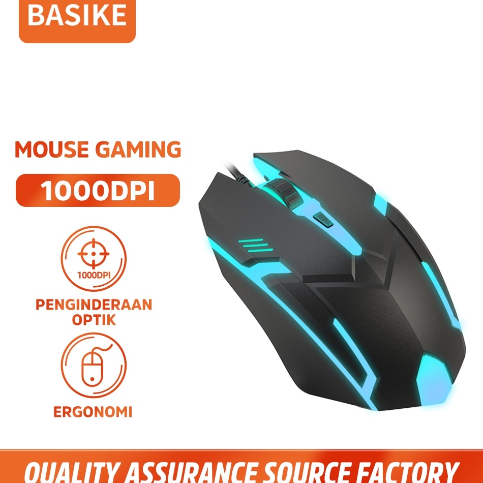 Jual BASIKE Mouse Gaming Wired RGB LED for PC Laptop Komputer Windows ...